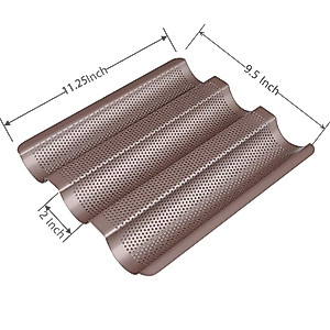 TOPZEA 2 Pack Perforated Baguette Pan, Nonstick French Bread Baking Tray, 3 Wave Long Loaf Bake Mold Small Oven Toaster Pans for Toasting Hoagie Roll, Hot Dog Bun, 11.25" x 9.5"
