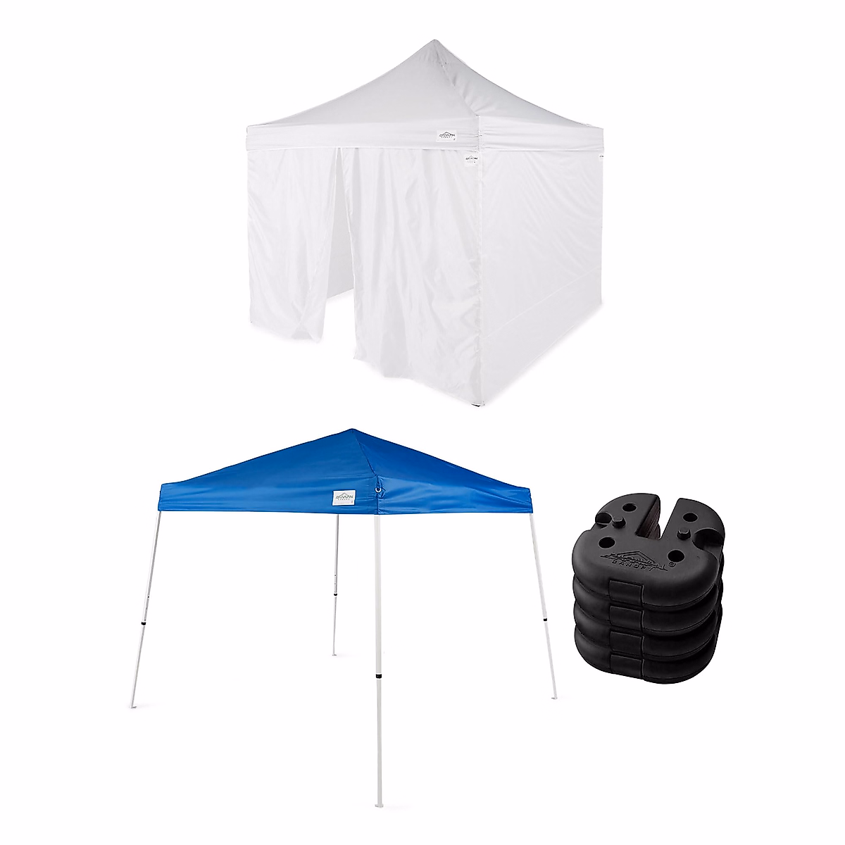 Caravan Canopy V-Series 12 x 12' Tent Sidewalls with V-Series 2 12 x 12' Pop-Up Tent Slanted Leg Instant Canopy & 4 6-Pound Cement Weight Plates