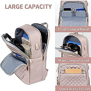 EMPSIGN 15.6 Inch Laptop Backpack,Stylish Waterproof Travel Bag,Business Work Backpack with USB Charging Port,Casual Daypack College Computer Backpack for Women Mauve