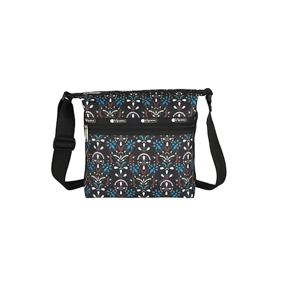LeSportsac Cloistered Jewels Small Hobo Crossbody Handbag, Style 3709/Color E469, Mosaic Art Tiles Designed in Colorful Crest & Flower Motifs, Vibrant Jewel Tones: Ruby, Azure, Emerald