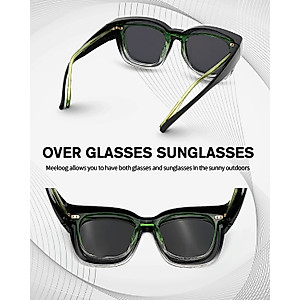 Meeloog Large Polarized Fit Over Glasses Sunglasses For Women Men, Oversized Trendy Square Shades For Driving Riding MST0110 (P1 Gradient Black Frame/Black Lens)