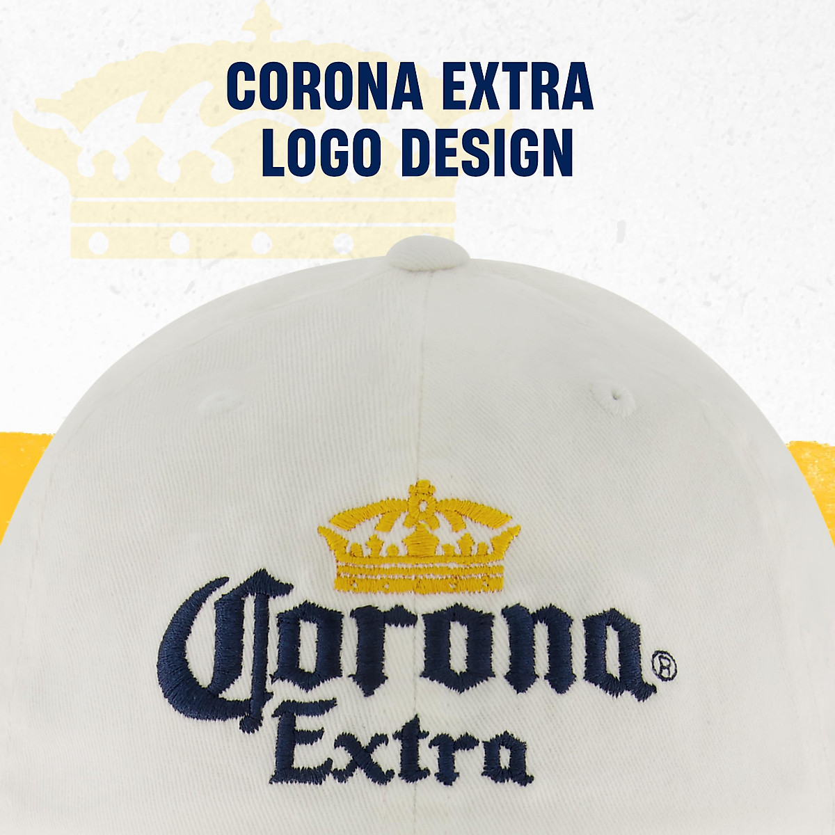 Concept One Corona Extra Dad Hat, Cotton Baseball Cap with Embroidered Logo, Adjustable Baseball Hat, White, One Size