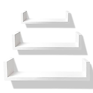 Goizxol Floating Shelves Wall Mounted, Solid Wood Wall Shelves Set of 3, White