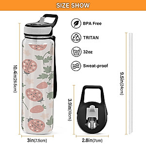 xigua Ladybug Water Bottle with Straw Lid,32 oz Leakproof Sport Water Bottle with Wide Handle for Gym,Cycling,School,Travel