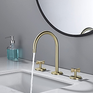 Indare Bathroom Faucet, Two Handles 360° Swivel Spout Widespread 4Inch 8Inch Brass Bathroom Sink Faucet 3 Hole with Pop-Up Drain and Water Supply Lines, Upgraded Style，Advanced Gray