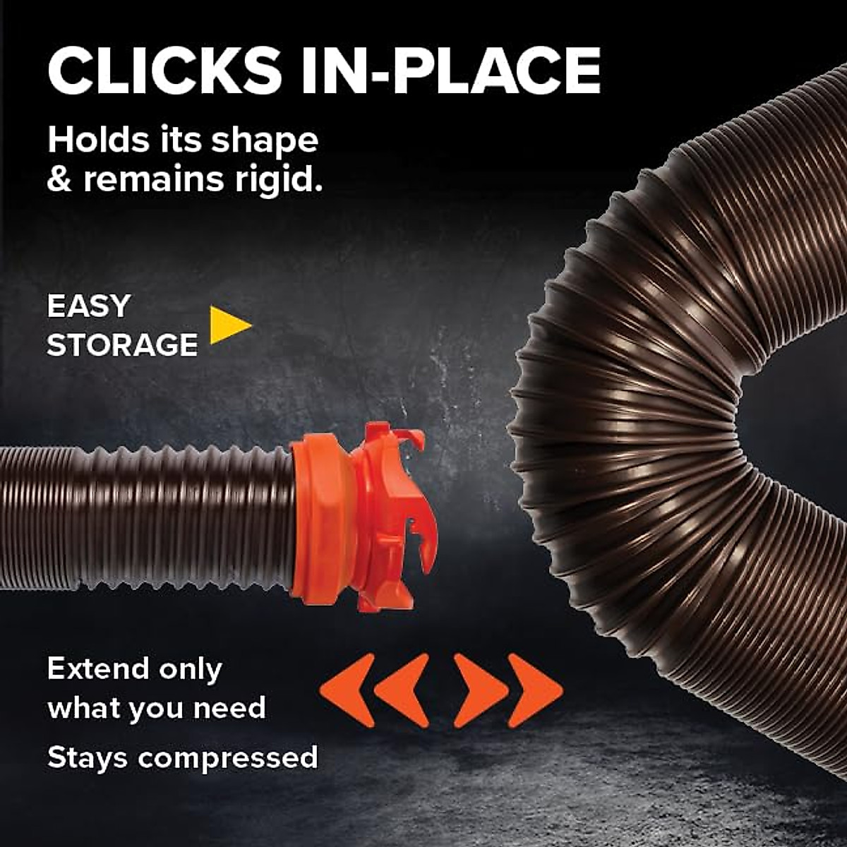 Camco RhinoFLEX 15' RV Sewer Hose Kit — Includes 4-in-1 Adapter, Clear Elbow, & Caps — Connects to 3″ Slip & 3″, 3 1/2″, 4″ NPT Threaded Sewer Connections (39770)