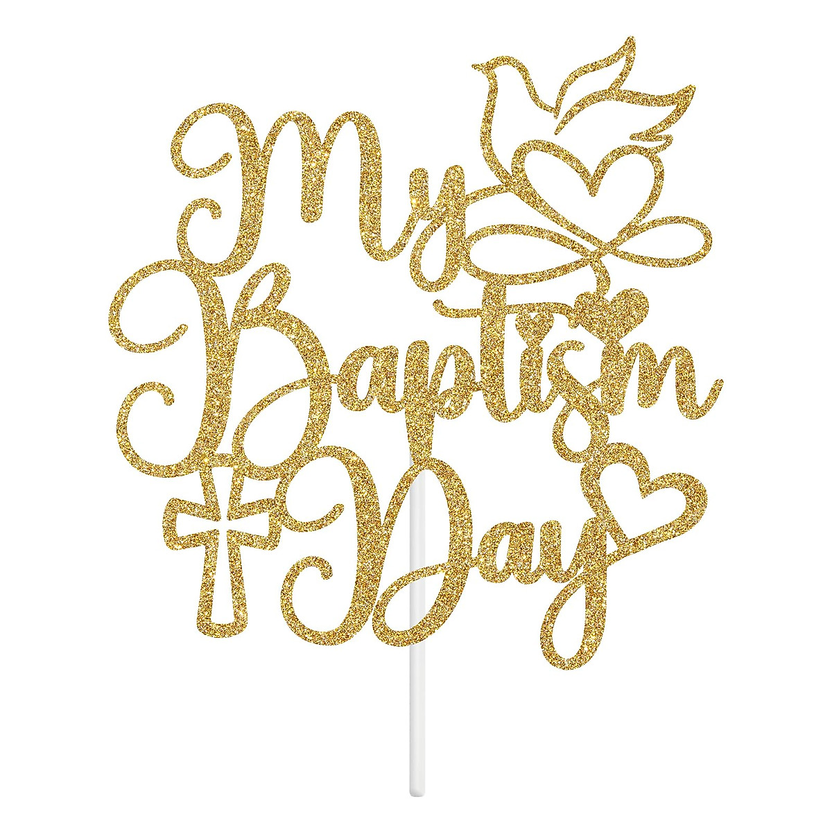 My Baptism Day Cake Topper, First Holy Communion, On Your Confirmation, Bridal Shower/Wedding/Baptism/Christening Baby Shower Party Decorations, Gold Glitter