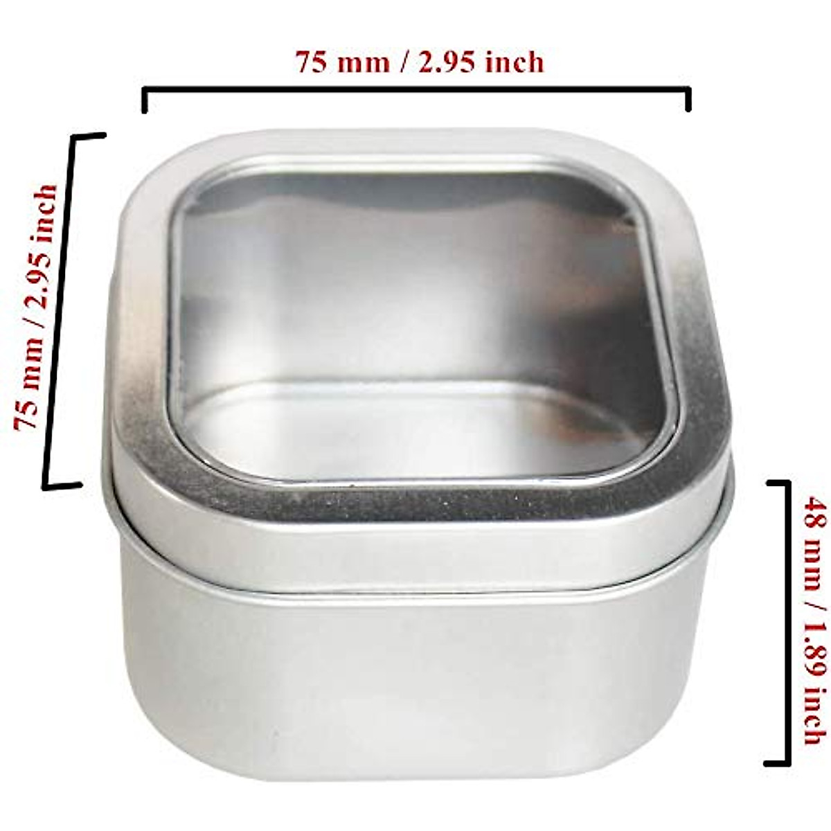 Square Metal Tins with Window Lids,15-Pack Empty Square Silver Tins for Candle Making, Candies, Gifts & Treasures (8 OZ)
