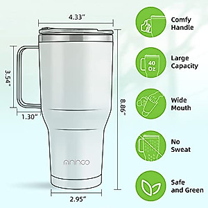 mininoo 40 oz Tumbler with Handle and Straw Lid | Insulated Coffee Cup Stainless Steel Water Bottle Travel Mug Cupholder Friendly | Gifts for Women Men Him Her