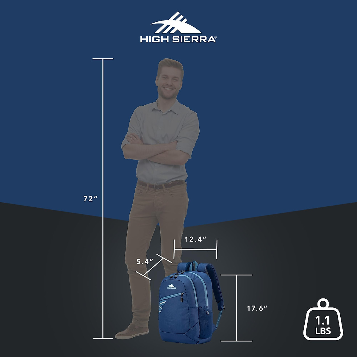 High Sierra Outburst 2.0 Carry-On Daypack Book Bag with Padded Laptop Tablet Sleeve, 360 Degree Reflectivity, Fits Most 15.6" Laptops, 28L, Graphite Blue/True Navy