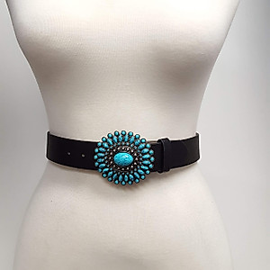 Axesoria Western Turquoise Buckle with Vegan Leather Belt Black L