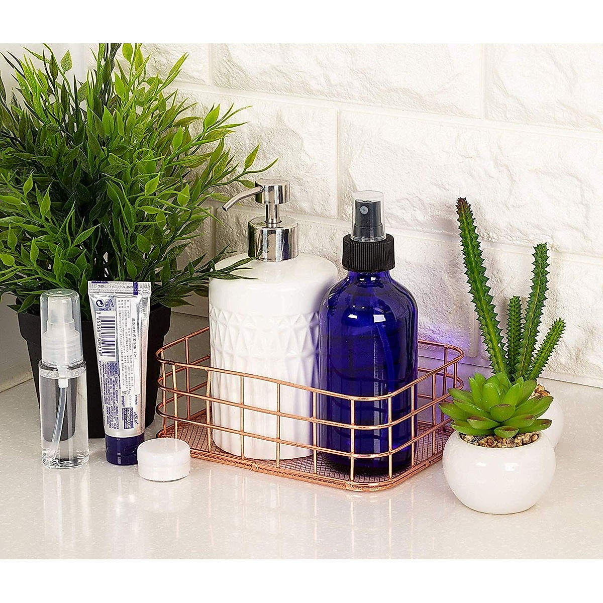 Juvale 4-Pack Blue Glass 8 Ounce Essential Oils Atomizer Pump Spray Misting Bottles