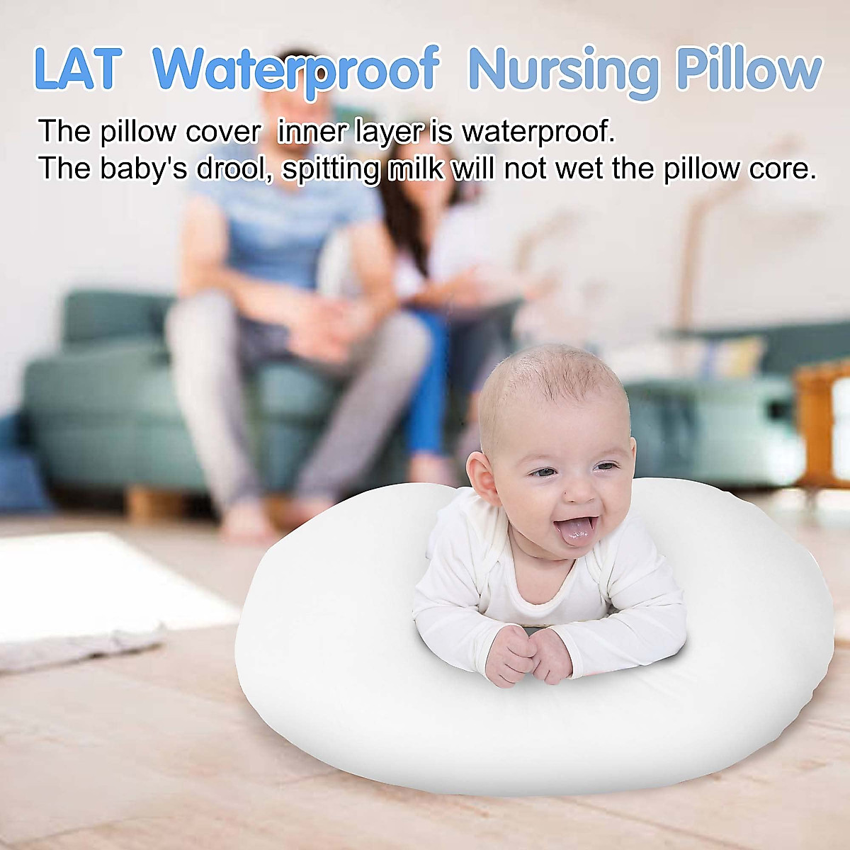 LAT Waterproof Nursing Pillow for Breastfeeding,Waterproof Removable Cover,Ergonomic Breast Feeding Pillows Baby for Baby Boys and Girls,Machine Washable(White)