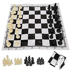 Alomejor Chess Board Game Portable Plastic International Chess Set with Black and White Medieval Chess