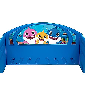 Baby Shark Plastic Sleep and Play Plastic Toddler Bed with Attached Guardrails by Delta Children, Blue