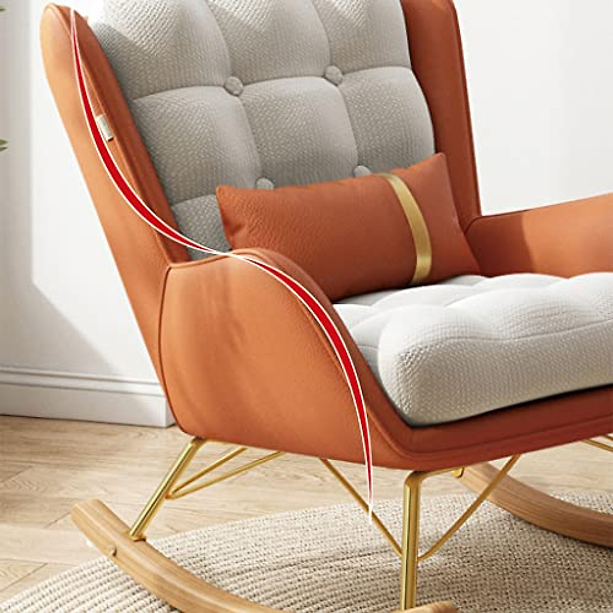 Accent Chairs For Living Room，Patio Rocking Chair,Leisure Sofa Rocking Chair and Footstool，Rocking Chair Outdoor Patio And Porch Seating，The Seat Cushion Is Removable And Washable(Color:Beige A)