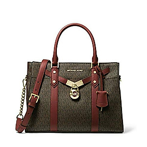 MICHAEL Michael Kors Nouveau Hamilton Large Logo and Leather Satchel in Brown/Brandy