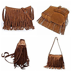 Maxzoom Womens Hippie Suede Fringe Tassel Messenger Bag Hobo Shoulder Bags Crossbody Handbag (brown)