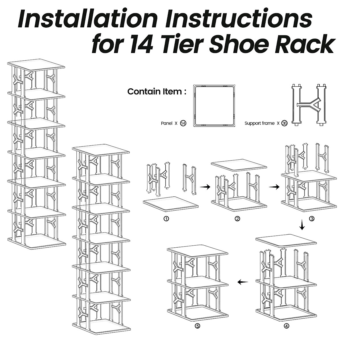 KALYLOC Shoe Storage for Closet, Plastic Vertical Shoe Organizer, Small Cubby Free Standing Shoe Shelves for Entryway Stackable Shoe Tower Space Saver (Clean 14 tier)