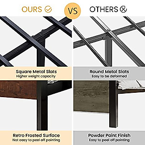 SHA CERLIN 14 Inch King Size Metal Platform Bed Frame with Wooden Headboard and Footboard, Mattress Foundation, No Box Spring Needed, Large Under Bed Storage, Non-Slip Without Noise, Mahogany