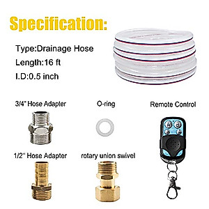 EDOU DIRECT Remote Control Pool Cover Pump | HEAVY DUTY | 1,200 GPH Max Flow | 75 W | Includes: 16' Drainage Hose & 3 Adapters | Ideal for draining water from above ground & inground pools Blue