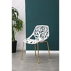 Pozbee Modern White Dining Chairs Set of 2, Birch Sapling Style Chairs for Dining Room, Hotels, Restaurants Indoor Outdoor, Elegant Kitchen Chairs with Gold Legs (2, White)
