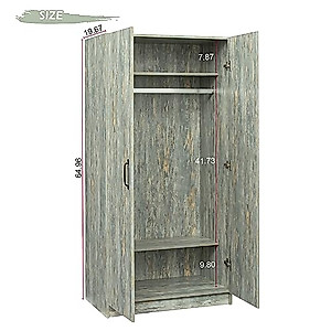 RIDFY 65" Bedroom Armoires,High Wardrobe with Clothing Rod,Large Storage Wardrobe Cabinet with 2 Doors,Kitchen Cabinet for Office, Home,Grey(65" H x 31.5" W x 20" D)
