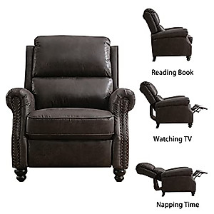 CANMOV Pushback Recliner Chair Leather Armchair Push Back Recliner with Rivet Decoration Single Sofa Accent Chair for Living Room, Dark Grey