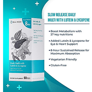 DAIKEN Lutein Multivitamin with Lycopene, Time Released Multivitamin for Women & Men, 27 Full Spectrum Vegan Multivitamin, Mini & Easy to Swallow, 60 Tablets (Pack of 2)