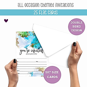 Paper Clever Party Teal and Purple Invitations with Envelopes (25 Pack) - Graduation, Wedding, Bridal Shower, Baby Shower - Elegant Watercolor 5x7 Blank Cards