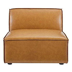 Modway Restore Vegan Leather Sectional Sofa Armless Chair in Tan