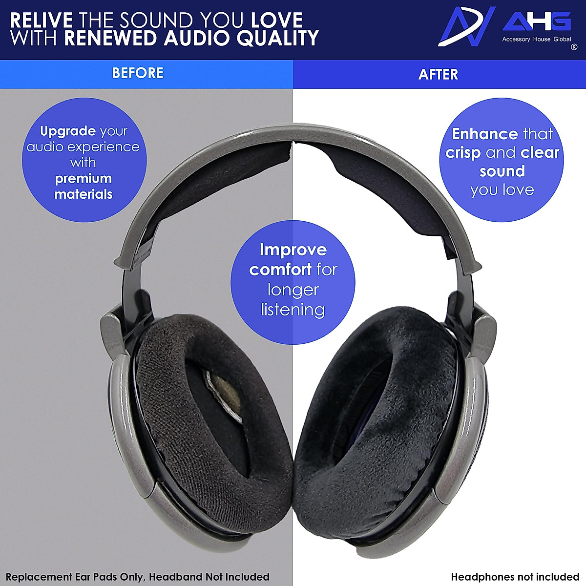 AHG Replacement HD 650 / HD 600 Ear Pads Headphone Cushions Compatible with Sennheiser HD650 HD660S HD660S2 HD600 Massdrop X HD6XX HD58X Jubilee HD580 HD565 Jubilee. Premium Velour/High-Density Foam