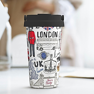 WANGXUEE I Love London Print 500ml Stainless Steel Travel Tumbler Double Wall Vacuum Insulated Coffee Mug