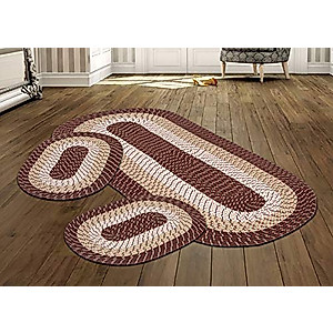 Better Trends Country Braid Collection 3 Piece Set Durable & Stain Resistant Reversible Indoor Oval Area Rug 100% Polypropylene in Vibrant Colors, 20"x30"/20"x30"/24"x72", Brown Stripe