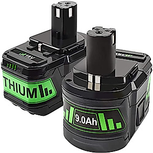 POWTREE 18V 9000mAh P108 Replacement Battery for Ryobi 18V Battery ONE+ P108 P102 P103 P104 P105 P107 P109 P122 Cordless Power Tools Li-ion Battery with LED Indicator 2Pack