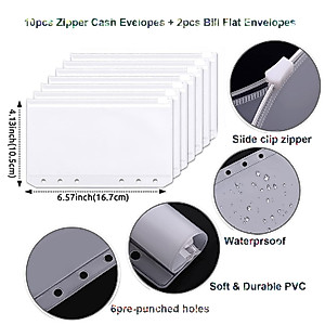 A6 Budget Binder with 12pcs Zipper Envelopes for Budgeting, Money Organizer for Cash Stuffing Savings Binder Book, Small Budget Planner Wallet with Bill Pouches & Expense Budget Sheets, Black/Grey