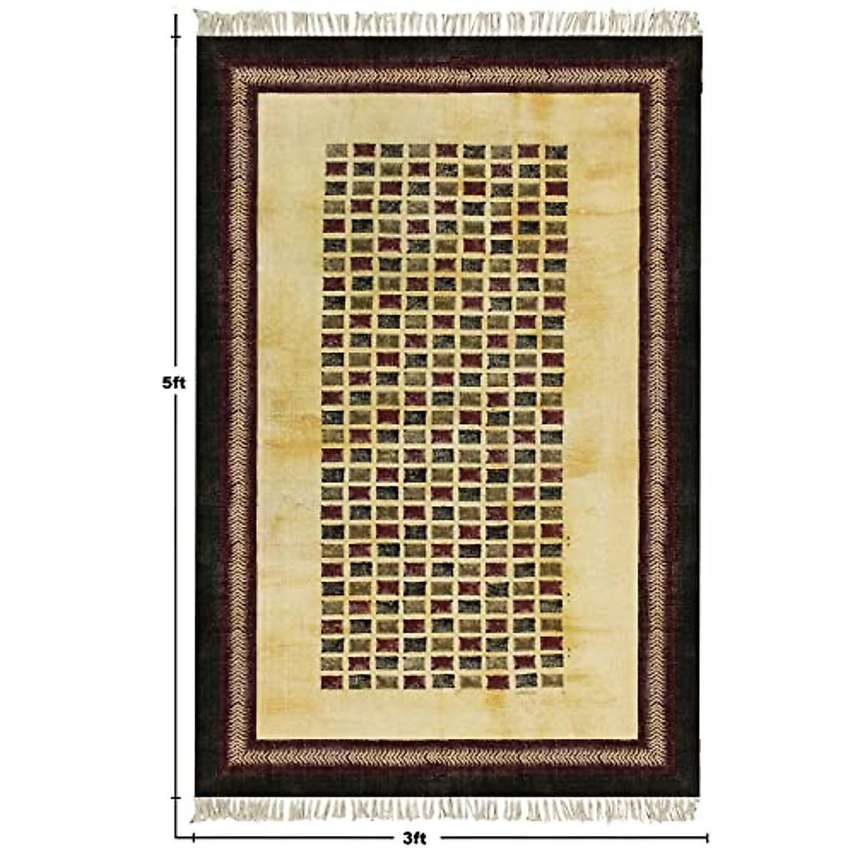 Casavani Hand Block Printed Cotton Dhurrie Geometric Yellow & Brown Area Rug Easy Washable Dhurrie Best Uses For Bedroom,Living Room,Dining Room,Bathroom,Kitchen 3x10 Feet Runner