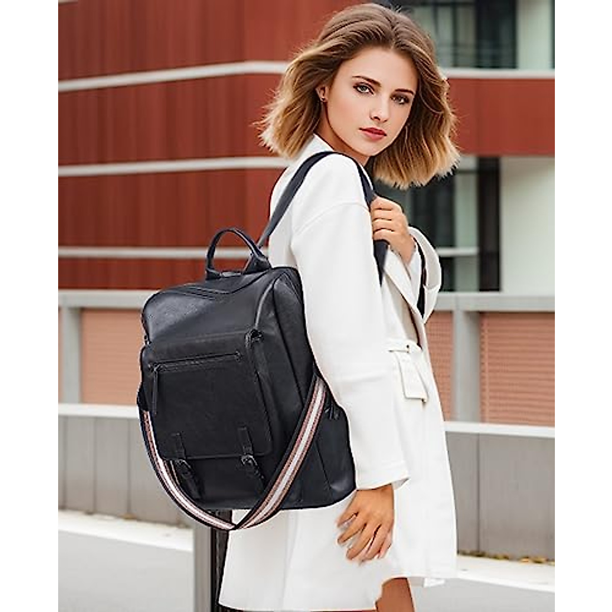 Caitina Backpack Purse for Women Leather Backpack Purse Travel Backpack Fashion Designer Ladies Shoulder Bags With Wristlets(Black)