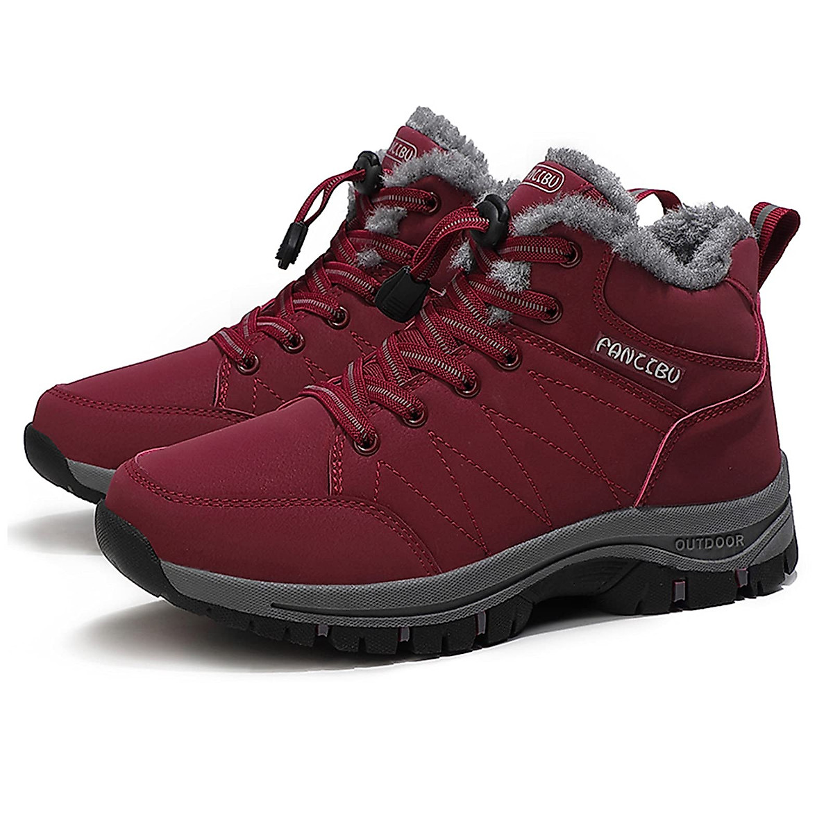 ZHNSHM Womens Winter Boots Casual Lightweight Waterproof Snow Boots Anti-Slip Fur Lined Trekking Backpacking Hiking Boots… Red