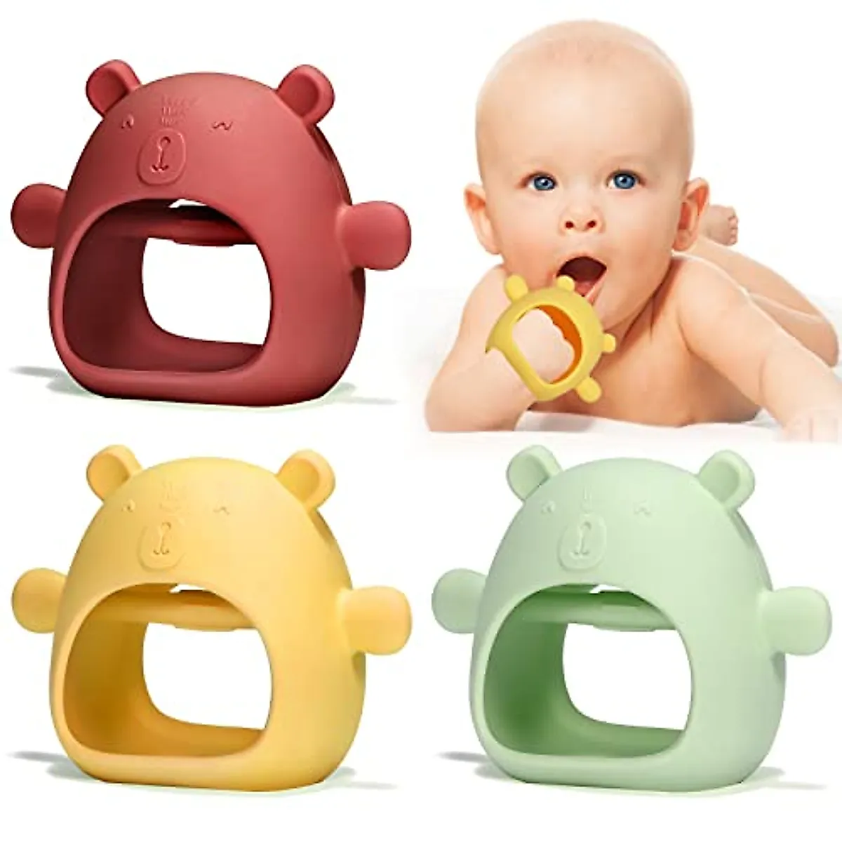 Silicone Teething Toys for Babies 3-6 Months - 3 Pack Never Drop Teething Mittens for Infants 6-12 Months, Mushroom Penguin Hand Teethers, Baby Chew Toys for Sucking Needs - Dishwasher Safe