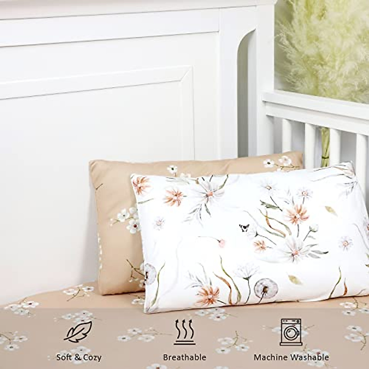 CARUILI Toddler Pillowcase 2 Pack, Fits 13"x 18" or 14"x19" Kids Pillow, Silky Soft & Breathable Envelope Closure Kids Pillowcases Cover Set for Sleeping, Travel, Wildflower