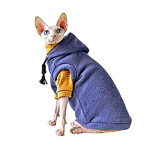 2 Set of Sphynx Cat Clothes,Sphynx Hairless Cats Turtleneck Shirt and Hoody Sweater Lovely Stripe Design, Breathable Cat Wear Clothes Sweater for Sphynx, Cornish Rex, Devon Rex, Peterbald (XL)