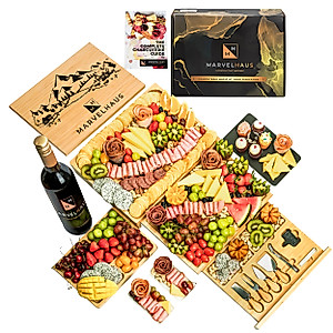 MARVELHAUS Large Charcuterie Board 19 pcs accessories, Cheese Board With Mountain Scene, Cheese Board & Knife Set, Bamboo Charcuterie Boards, Cheese Servers-Unique House Warming New Home, Wedding Gift