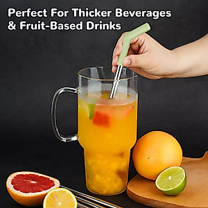 Tomorotec 40oz Straws, 13 Inch Stainless Steel Straw with Silicone Extender Tip for Stanley Adventure Quencher Tumbler 6-Pack with 2 Brushes, 0.35" Diameter Straws Food Grade BPA-Free Colorful Set