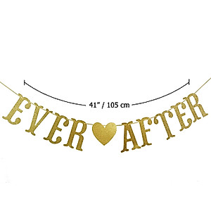 Happily Ever After Glitter Bunting Banner, Engagement,Bridal Shower, Wedding Party Decorations (Gold)