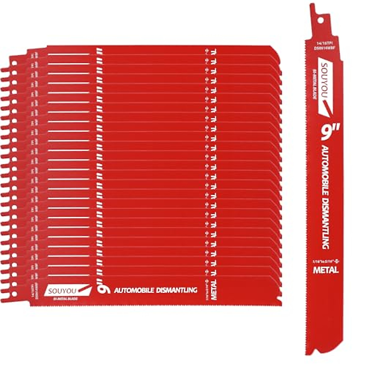 25 Pack 9 in 14/18 TPI Bi-Metal Reciprocating Saw Blades with Organizer Carbide Alloy Steel for Automobile Dismantling Metal Steel Cutting Non-Stick Coated for Less Heat for 1/16-5/16 Medium Metals