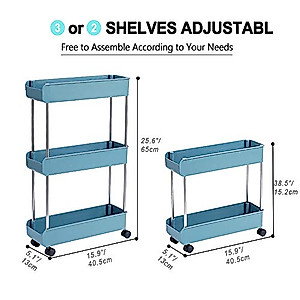 Melody House 3-Tier Slim Mobile Shelving Unit on Wheels, Slide Out Rolling Bathroom Storage Organizer, Utility Carts Shelf Rack for Kitchen Bathroom Laundry Room Narrow Places, Navy Blue