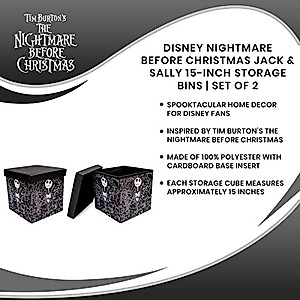 Disney The Nightmare Before Christmas Jack Skellington 15-Inch Storage Bin Cube Organizers, Set of 2 | Fabric Basket Container, Cubby Closet Organizer, Home Decor for Playroom | Gifts And Collectibles
