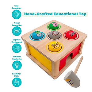 Wooden Pound and Tap Bench Baby's First Workbench - Great Birthday Gift - Wooden Toddlers Musical Pounding and Hammer Educational Toy - Simple Baby Toys (Multicolor) (Animal Multicolor)