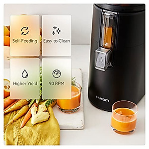 Hurom Slow Juicer Machine with Quiet 150 Watt Motor - Scrub-Free Cleaning - Self Feeding Hopper to a Family Sized Yields - Healthy Living - Strainer-Free Chamber BPA Free, Easy Assembly - H400, Black
